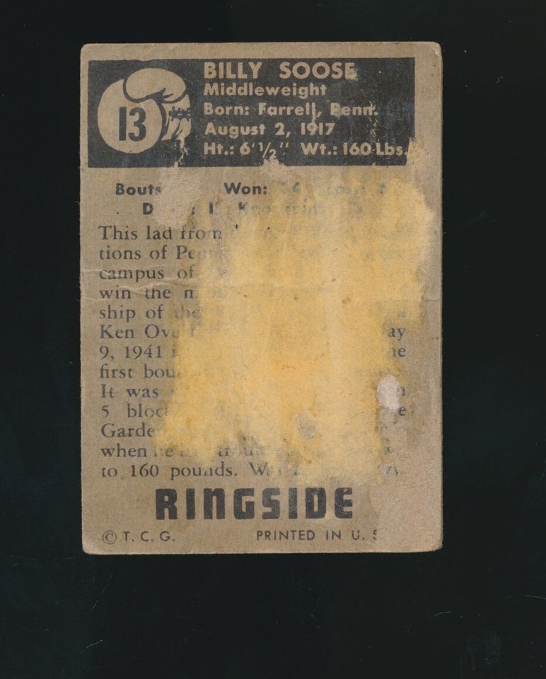 BILLY SOOSE 1951 TOPPS RINGSIDE BOXING #13 | eBay