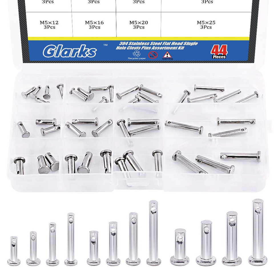 44Pcs 12 Sizes 304 Stainless Steel Flat Head Single Hole Clevis Pins ...