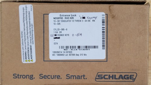 SCHLAGE ND53PD RHO 626 Lever C KEYWAY 0 Bitt Grade 1 Lockset Entrance ...