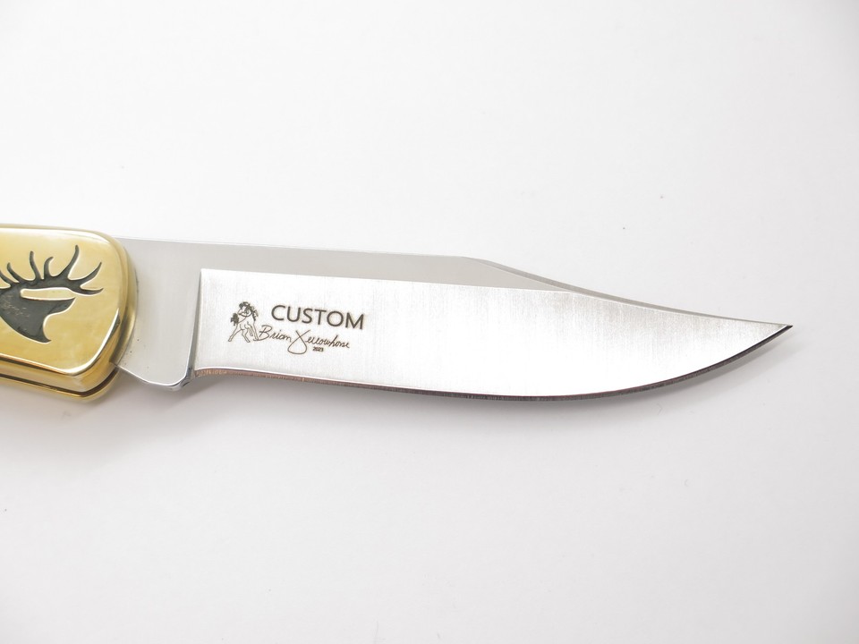 Custom Brian Yellowhorse Buck 110 Elk Scene Lockback Folding Hunter ...