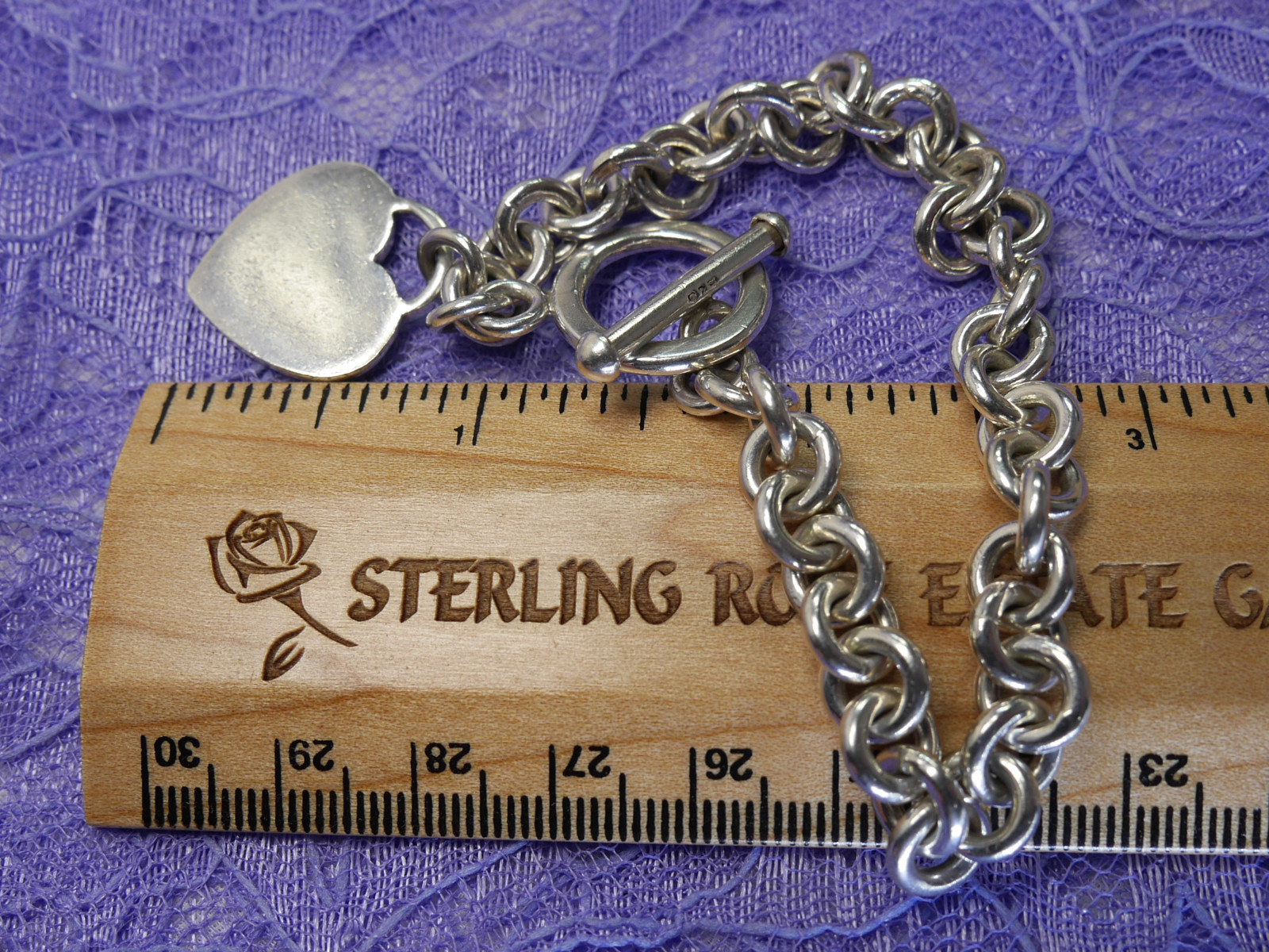 Engravable Heart 7 1/2" Chain 0.925 Sterling Silver VINTAGE Bracelet ...