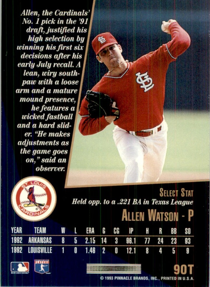 1993 Select Rookie/Traded Allen Watson St. Louis Cardinals #90T | eBay
