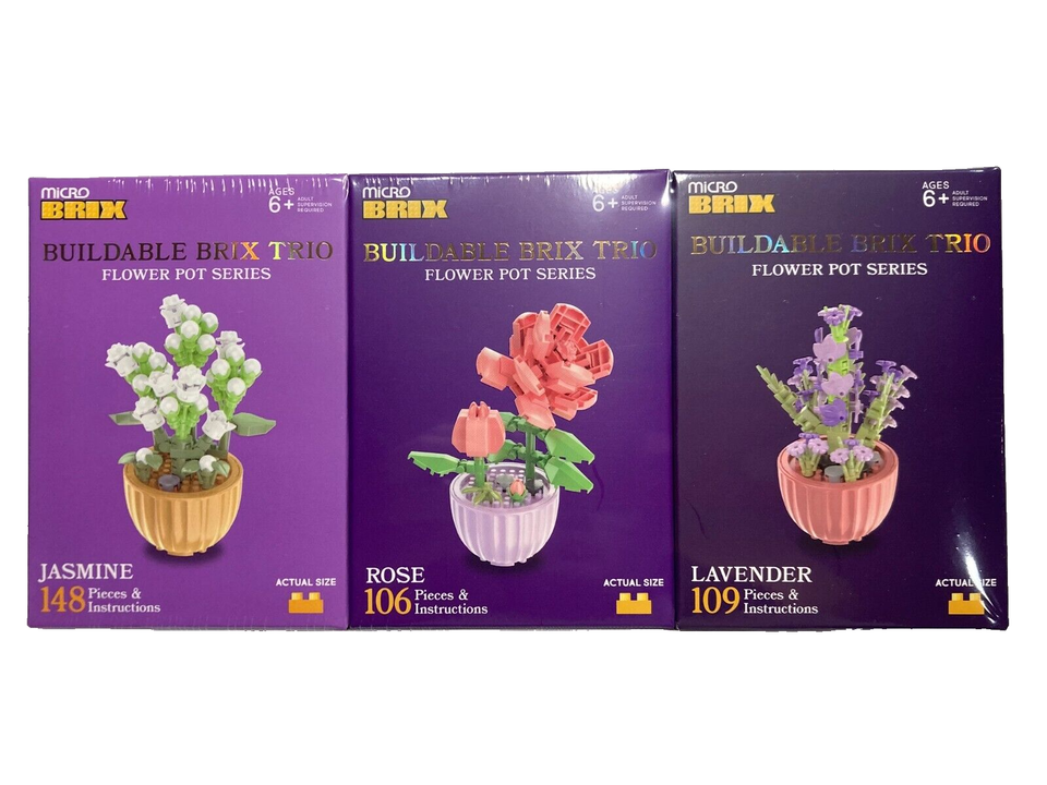 Micro Brix Set Of 3 Mini Building Blocks Jasmine Rose Lavender Flower ...