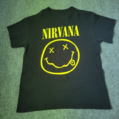 Nirvana ~ Smiley Face T-Shirt ~ Black Sz L ~ Nevermind ~ The Lusty Lady ...
