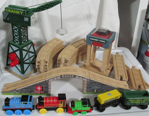 Thomas the Train Wood Cars Tracks Cranky Crosby Coal Maron Bridge EUC ...