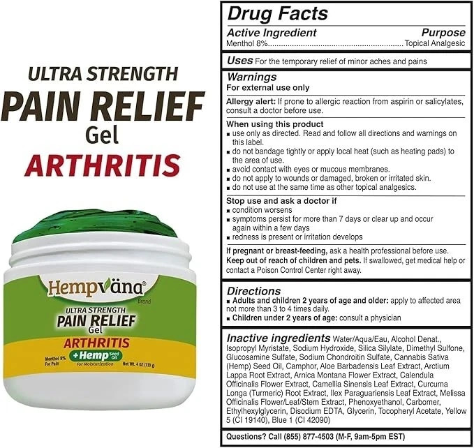 Hempvana Arthritis Pain Relief Gel – Ultra Strength, Non-Greasy, with ...