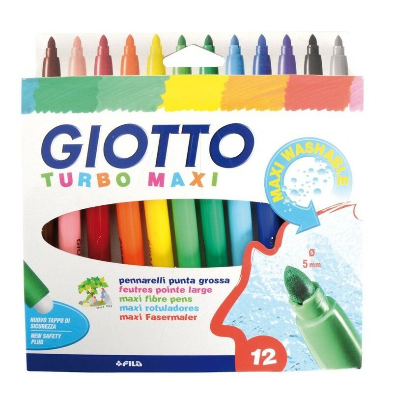 GIOTTO TURBO MAXI 12 COLORED PENS SUPER WASHABLE 5mm | eBay