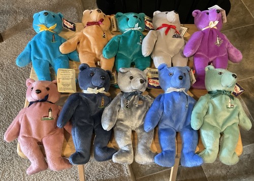 LERC 1999 Coastal Cubs Collection Bean Bag Plush LIGHTHOUSE Bears Set ...