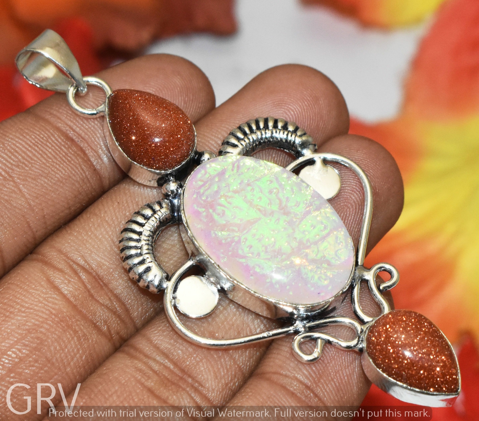 Pink Australian Triplet Opal & Goldstone Gemstone Pendant U303-A120 | eBay