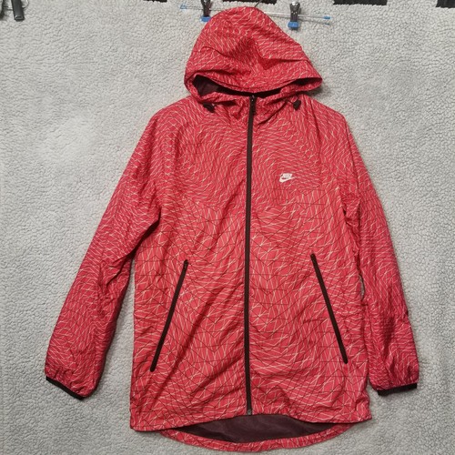 Nike Windrunner Hooded Windbreaker Red Grid Print Jacket Size Medium ...