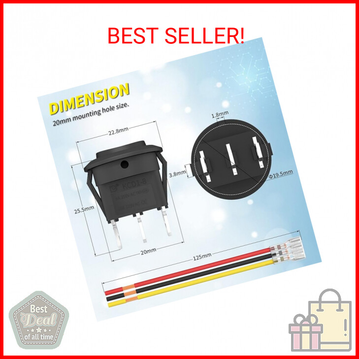 Joinfworld 3 Way Round Rocker Switch 12V, Waterproof 3 Pin 3 Position ...