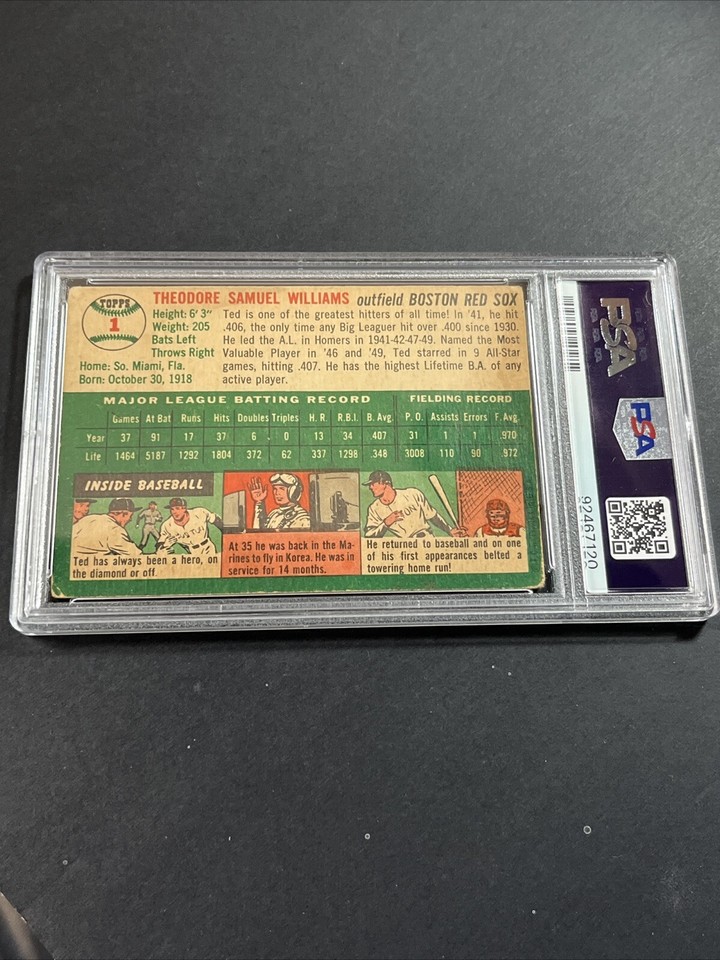 1954 Topps #1 Ted Williams PSA 2 HOF Boston Red Sox (GREATEST HITTER ...