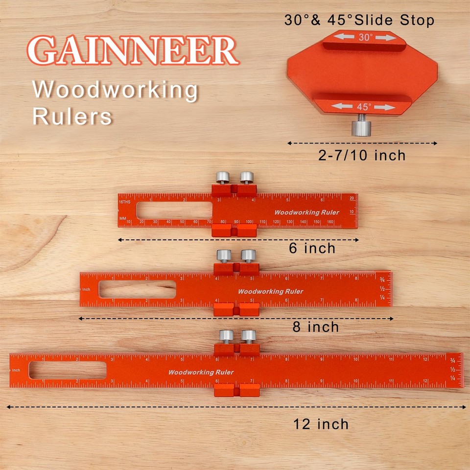 Woodworking Ruler Set 3 PCS 6/8/12 Inch Precision Aluminum Pocket ...
