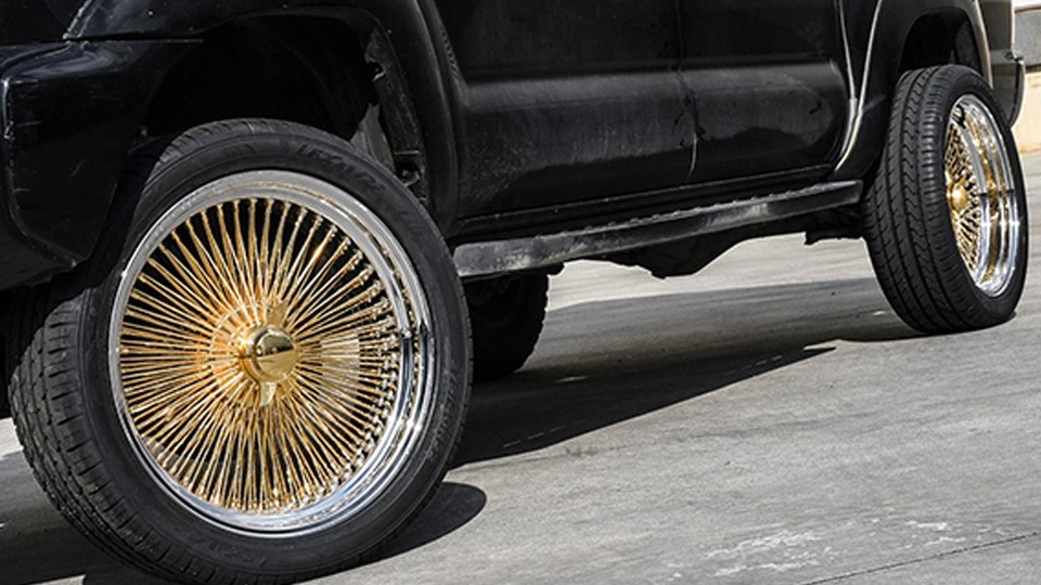 20x8" LA Wire Staggered STD/Reverse 150-Spoke Straight Lace Gold/Chrome ...
