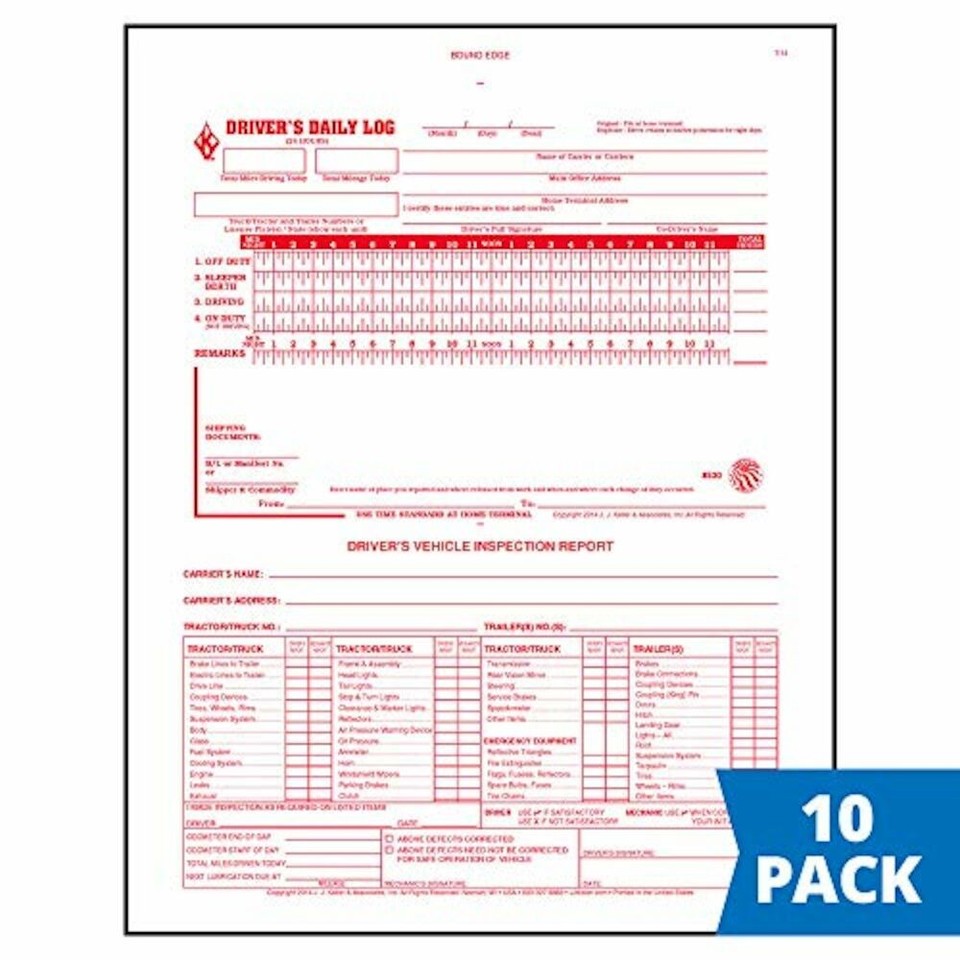 2-in-1 Driver Daily Log Book w/ Detailed DVIR 2-Ply, Carbon, 8.5" x 11 ...