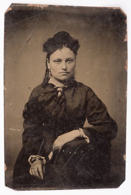 ANTIQUE Vintage Victorian woman dour expression Tintype Melainotype ...