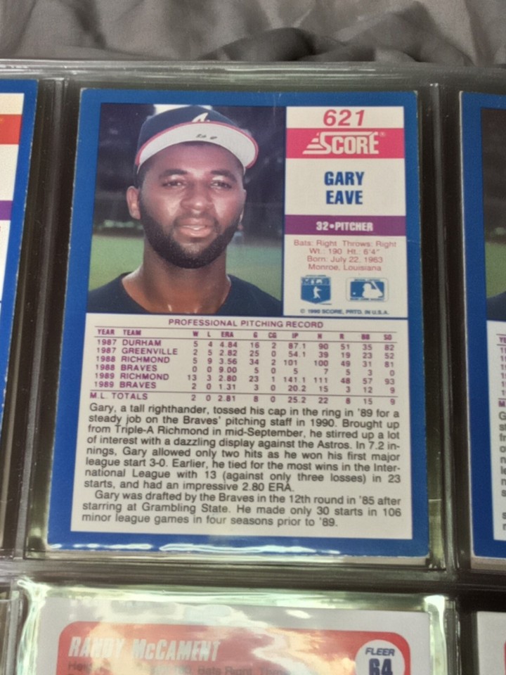 1990 Score Gary Eave IP Signed Blue Auto #621 Atlanta Braves Mariners ...