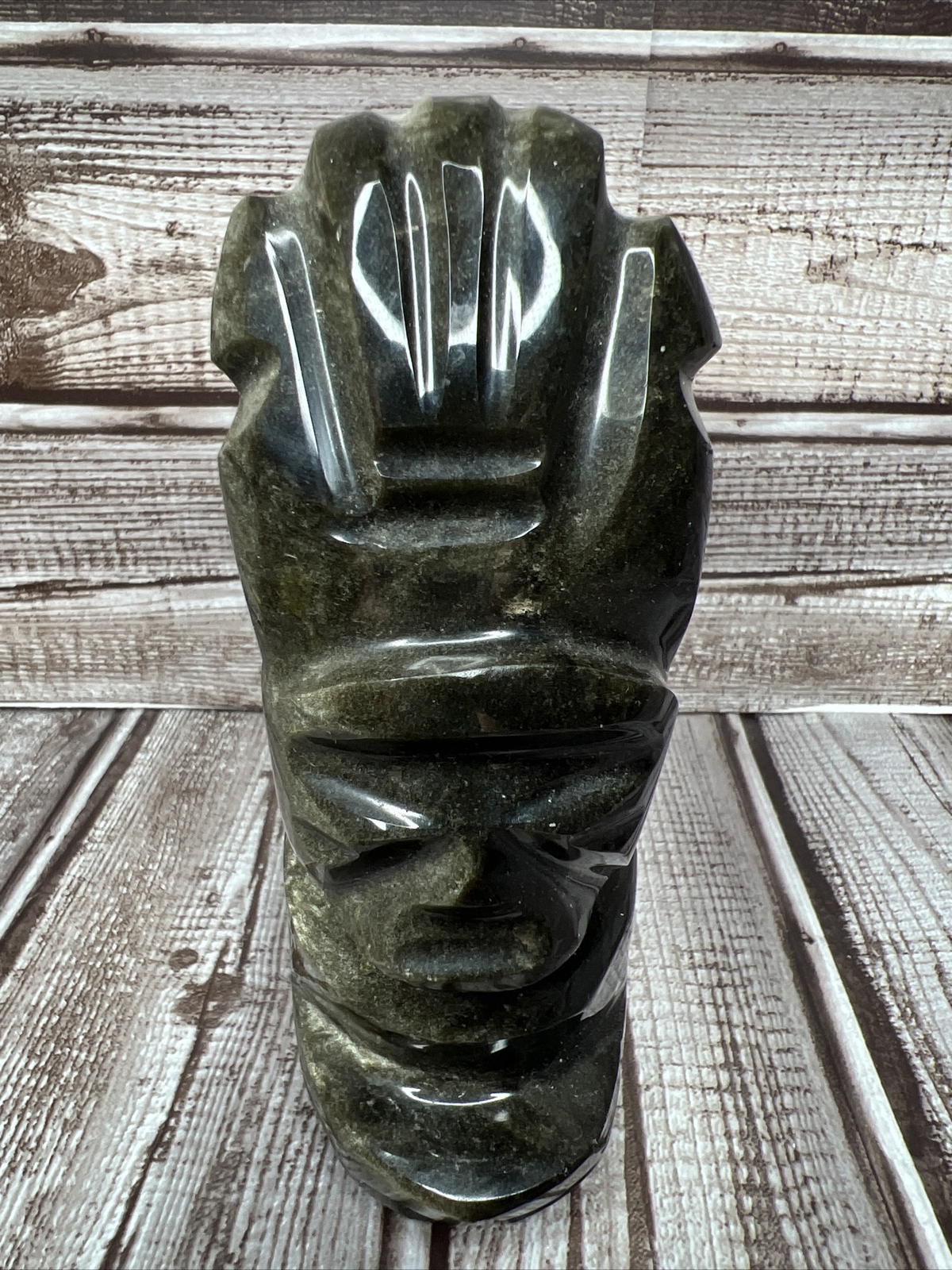 Gold Sheen Black Obsidian Stone Hand Carved Mayan Aztec Incan Figure ...