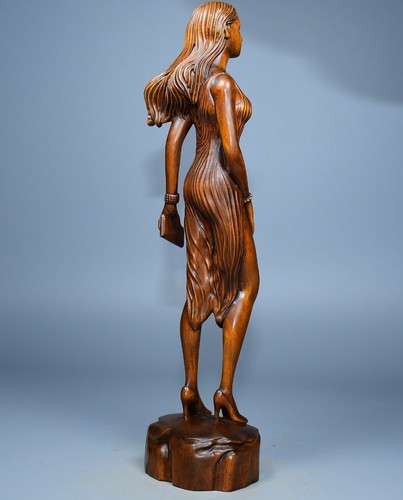 Chinese Antiques Boxwood Wood Carving Sexy Woman Figure Statue Wooden ...