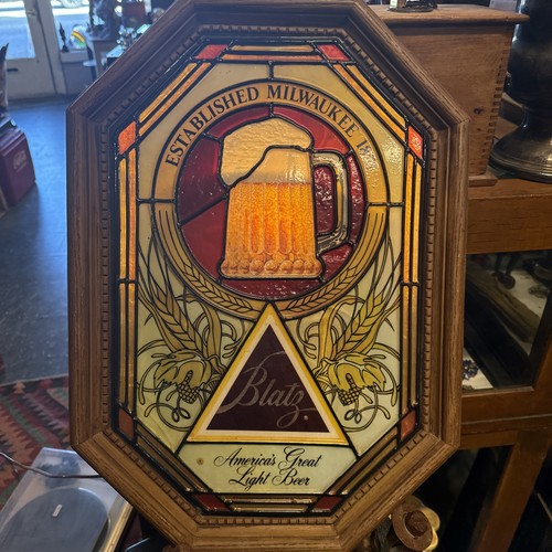 Vintage Blatz Lighted Beer Sign Motion Beer Stained Glass Illuminated ...