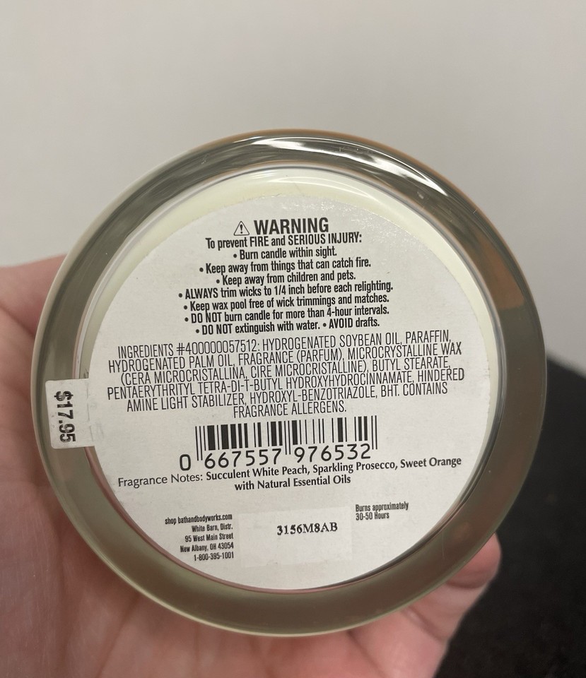 New Bath And Body Works White Barn Peach Bellini Candle Single Wick 8 ...