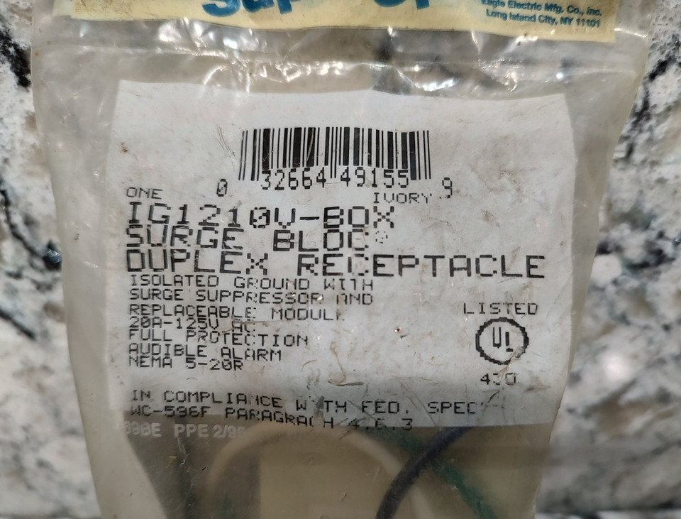 EAGLE IG1210V SURGE BLOC DUPLEX RECEPTACLE - ISOLATED GROUND / ALARM ...