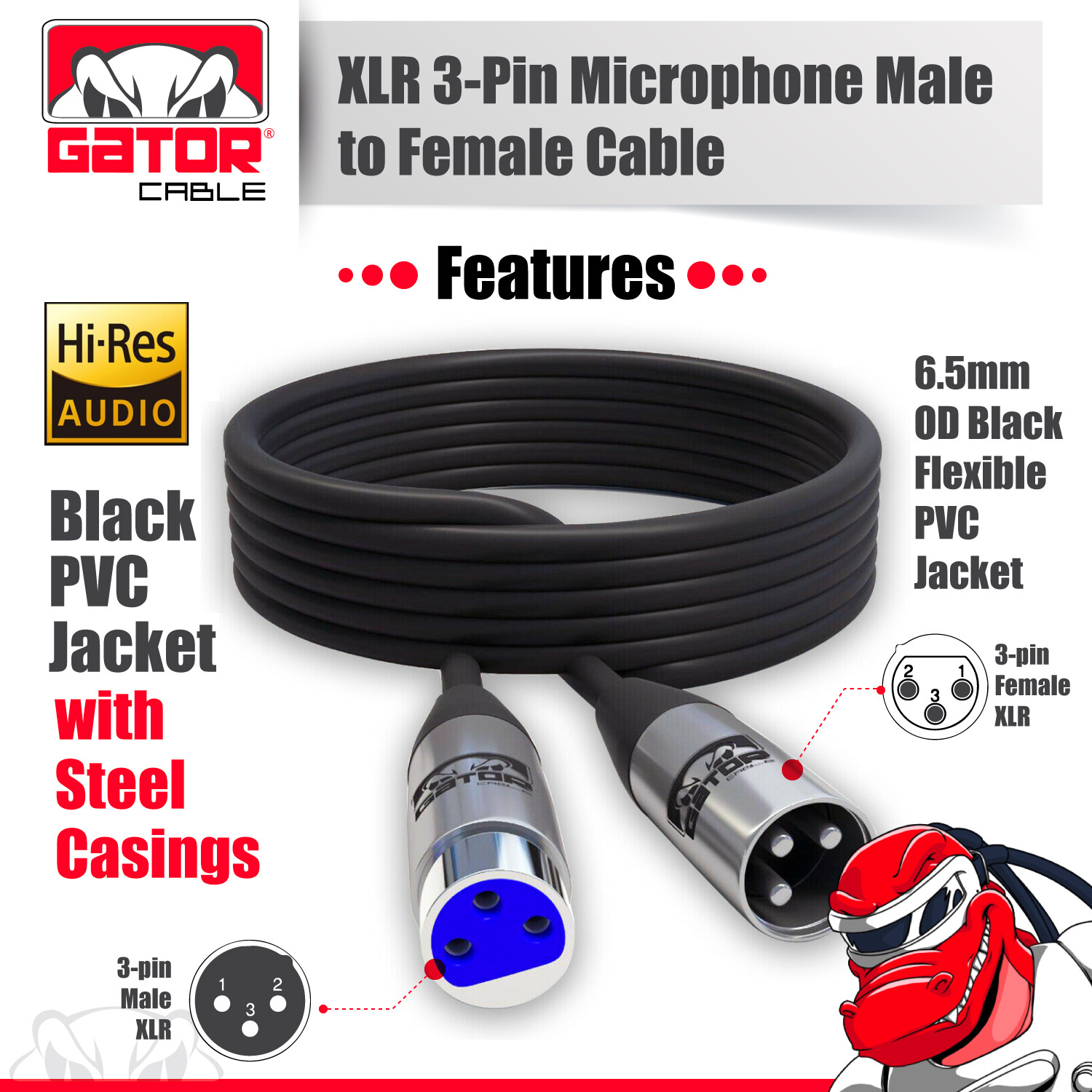 XLR Microphone MIC 3-Pin Male to Female Cable Cord Connector Extension ...