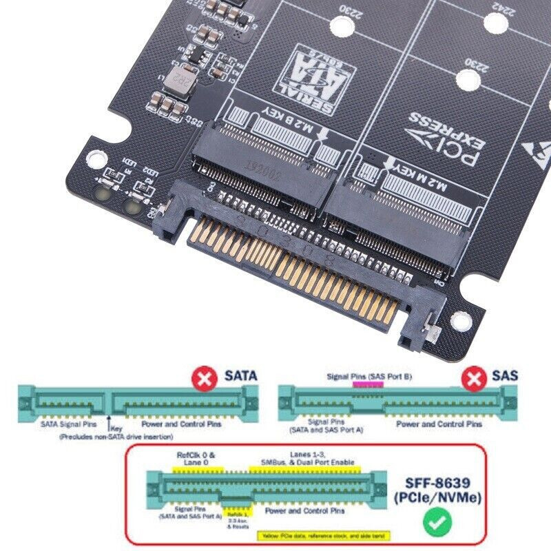 M.2 SSD To U.2 Adapter Card NVMe SATA-Bus NGFF SSD To PCIe U.2 SFF-8639 ...