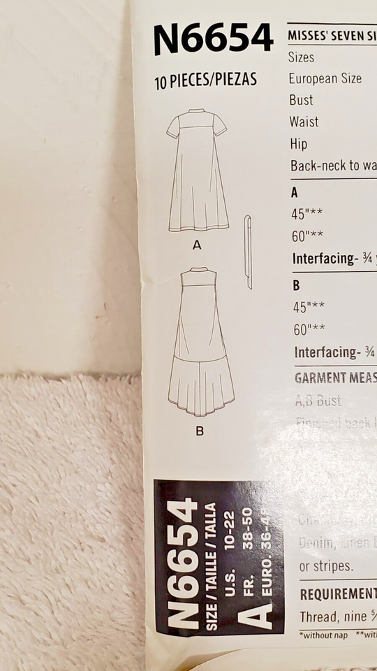 2020 New Look Pattern N6654 Shirt Dress Pattern Size 10-22 CUT 10 pcs ...