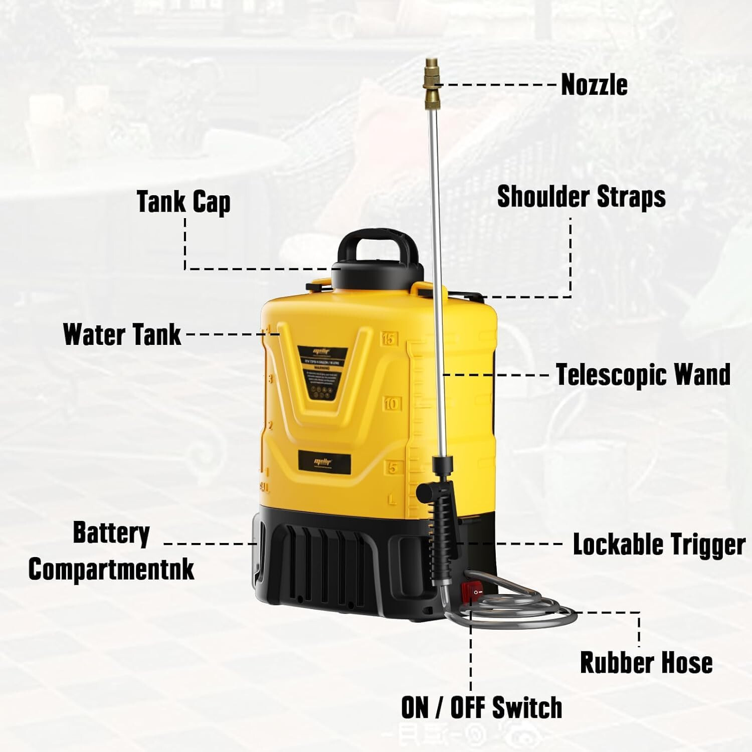 Mellif Backpack Pump Sprayer 4 Gal 70 PSI Garden Sprayer FOR Dewalt 20V ...