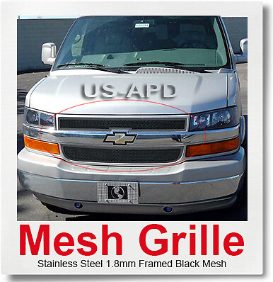 Fits 2003-2020 Chevy Express Van Main Upper Stainless Black Mesh Grille ...