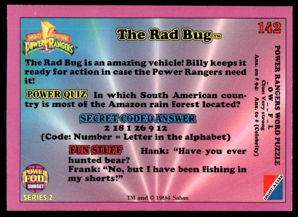1994 Saban Power Rangers The Rad Bug Power Foil Subset #142 | eBay