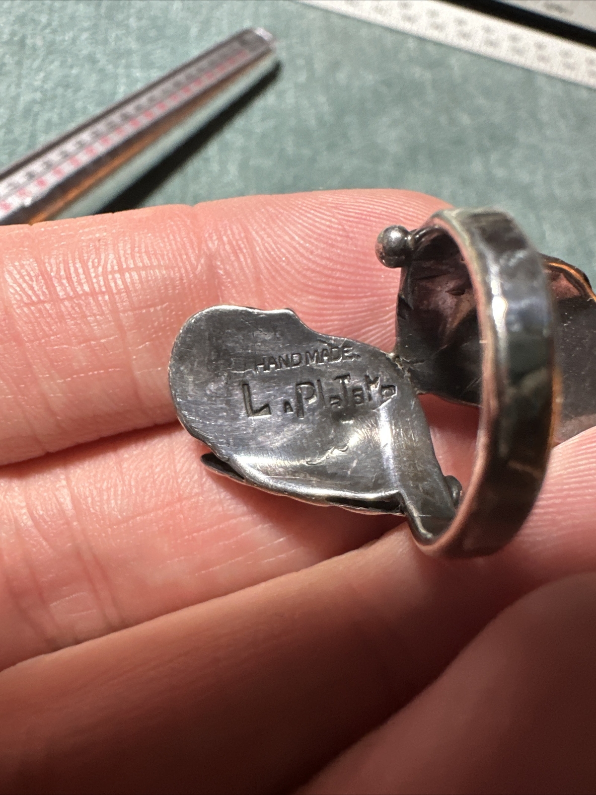 Vintage L Platero Sterling Silver Turquoise Ring Size… - Gem