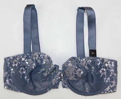 Victoria's Secret Size 32C 10C Blue Silver Metallic Floral Bra Very ...