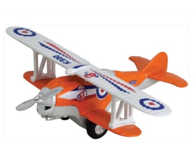 Pullback Daron Toy Orange Aircraft Biplane Diecast P/B Plane Spinning ...