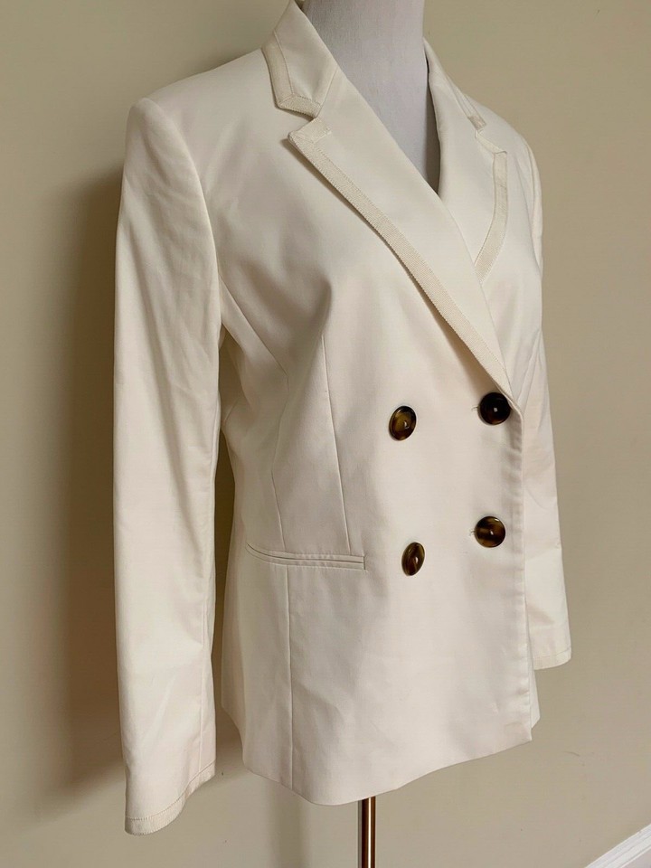 NWT Sara Battaglia White Tortoise Button Double Breasted Blazer Jacket ...