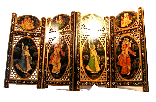 A Wonderful Hand Painted Indian Ganesh Wooden Table Top Screen | eBay