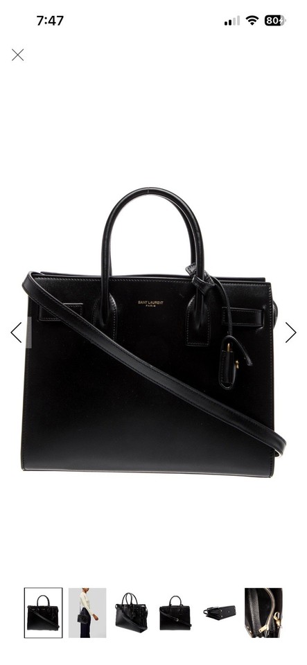 Saint Laurent Black Satchel Top Handle Bag Gold Hardware Detachable ...
