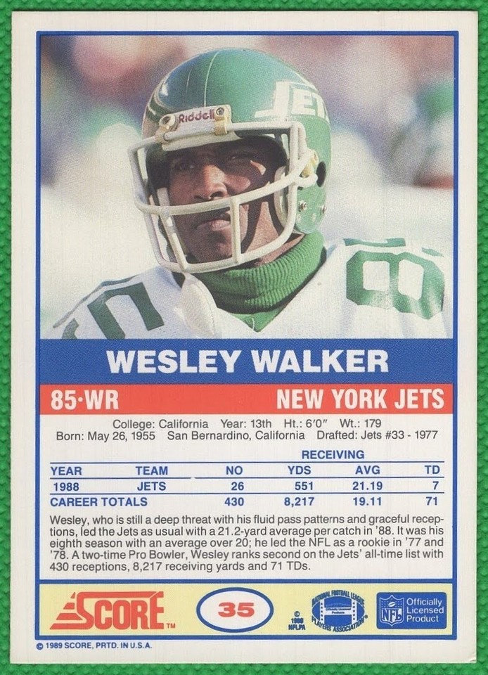 Wesley Walker - 1989 Score #35 - New York Jets Football Card | eBay