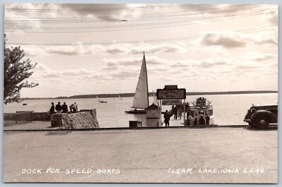 Postcard RPPC IA Clear Lake Iowa Dock For Speed Boats Sailboat Sailing ...