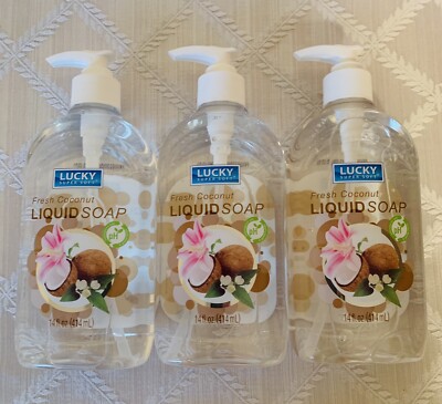 3 Total Lucky Super Soft Balanced Hand Liquid Soap Fresh COCONUT 14 oz ...