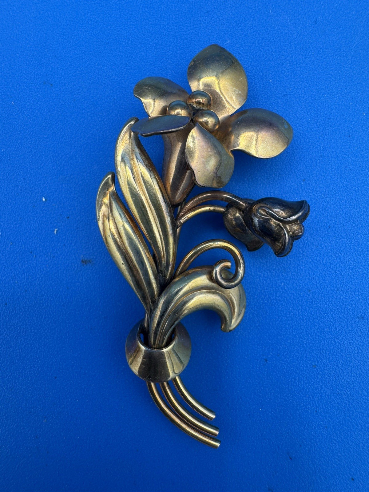 Antique Gold Filled Retro Lily Pin - Gem