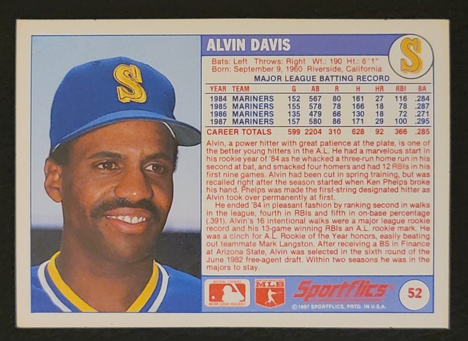 1987 Sportflics Baseball #52 Alvin Davis 3-D Motion Card | eBay