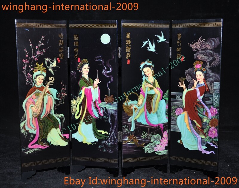 Collect China Lacquerware Wood Ancient Four famous beauties Woman Belle ...