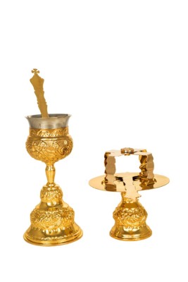 Gold-Plated Greek Chalice Set Engraved Small Travel Mass Kit 100ml 3 ...