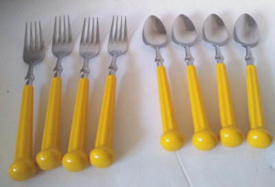 Oxford Hall Forks Spoons Yellow Handle Flatware Stainless Japan Set of ...