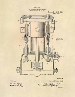 1919 Chevrolet Internal Combustion Engine - Official US Patent Art ...