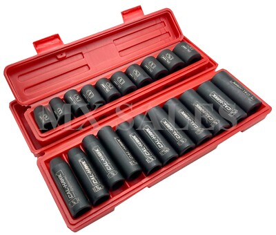 21pc 1/2" Drive Shallow & Deep Impact Socket Set SAE 6 Point Sockets w ...