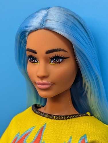 OOAK Custom Reroot Barbie Doll Fashionista #179 Curvy Long Light Blue ...