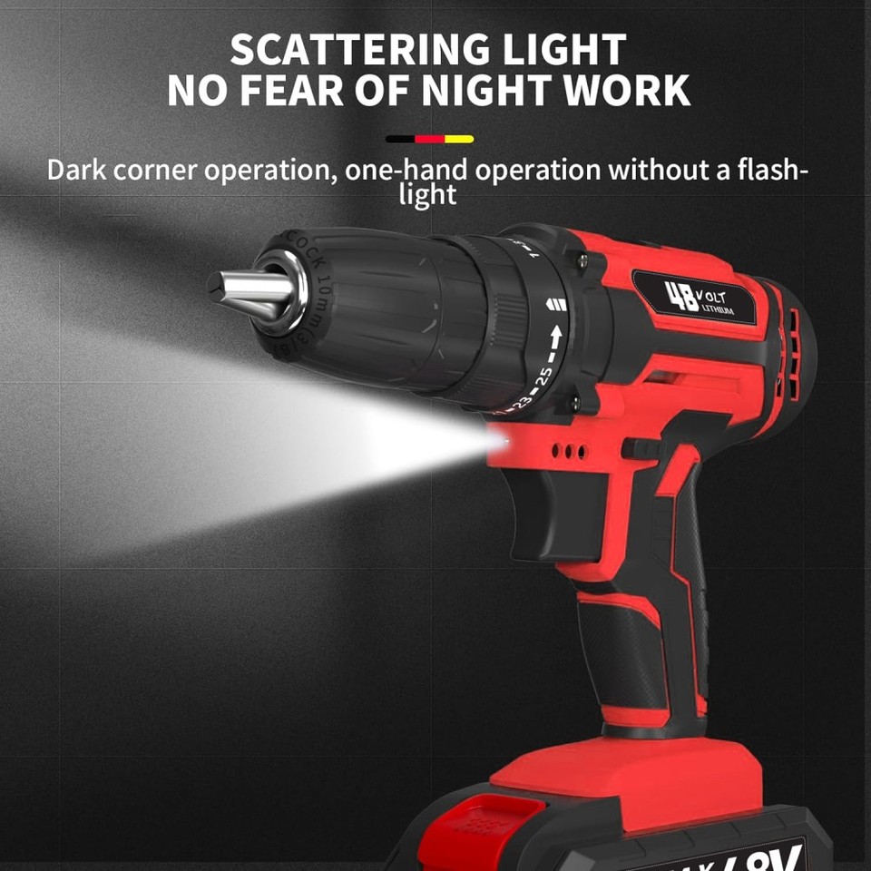 48V Cordless Hammer Drill Set with 1/2 Batteries, Impact Driver ...